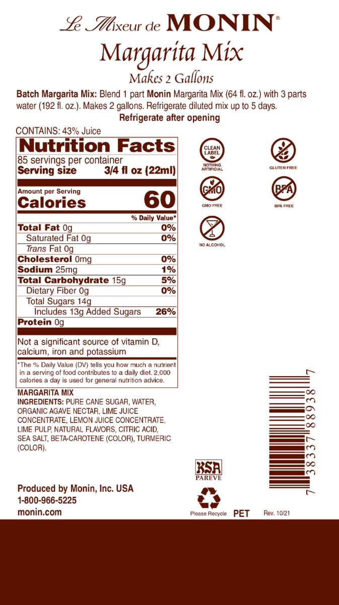 Monin Margarita Mix Syrup (64oz) – Beanwise